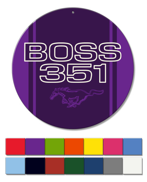 BOSS 351 c.i. V8 Engine Emblem 1971 Round Aluminum Sign – Legend Lines