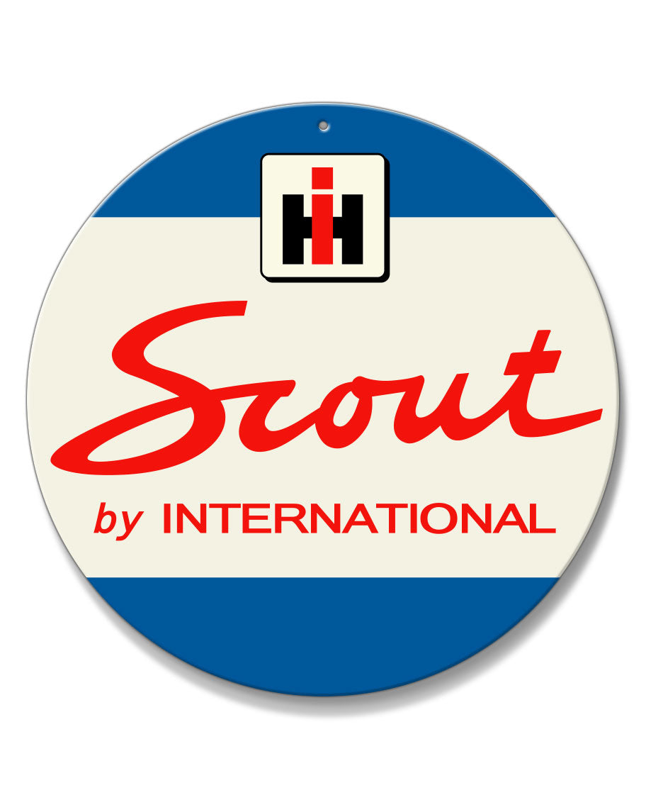 Scout By International Harvester Emblem Round Aluminum Sign – Legend Lines